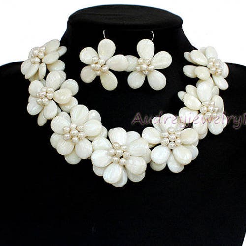 18'' Natural White Shell Flower Necklace Pearl - Etsy