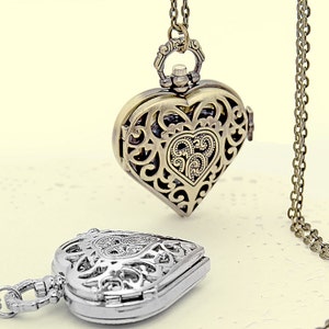 1pcs Antique Bronze Heart-shaped Watch Charms Pendant With Chain ...