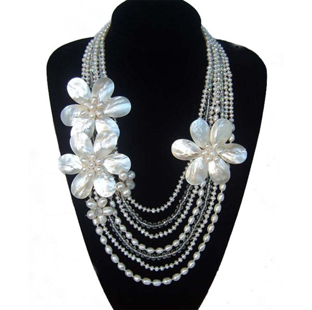 Natural Freshwater Pearl Shell Flower Necklace Sister Gift, Friend Gift ...