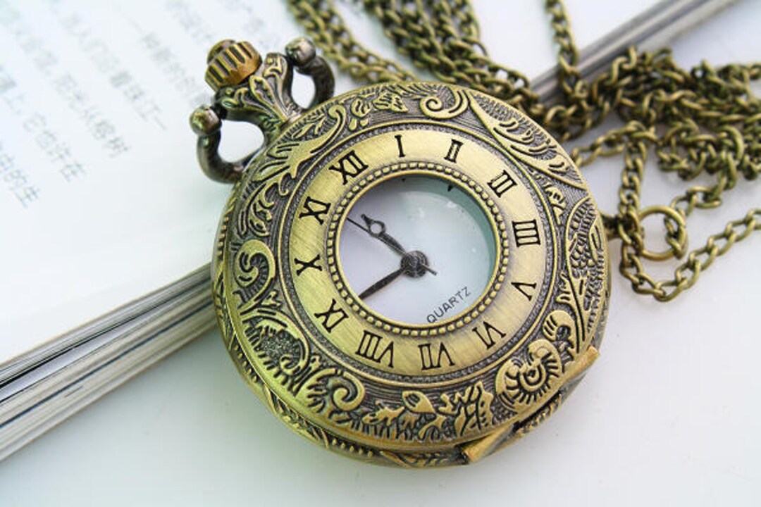 1pcs Antique Bronze Large Roman Numerals Charms Pendant Watch With ...