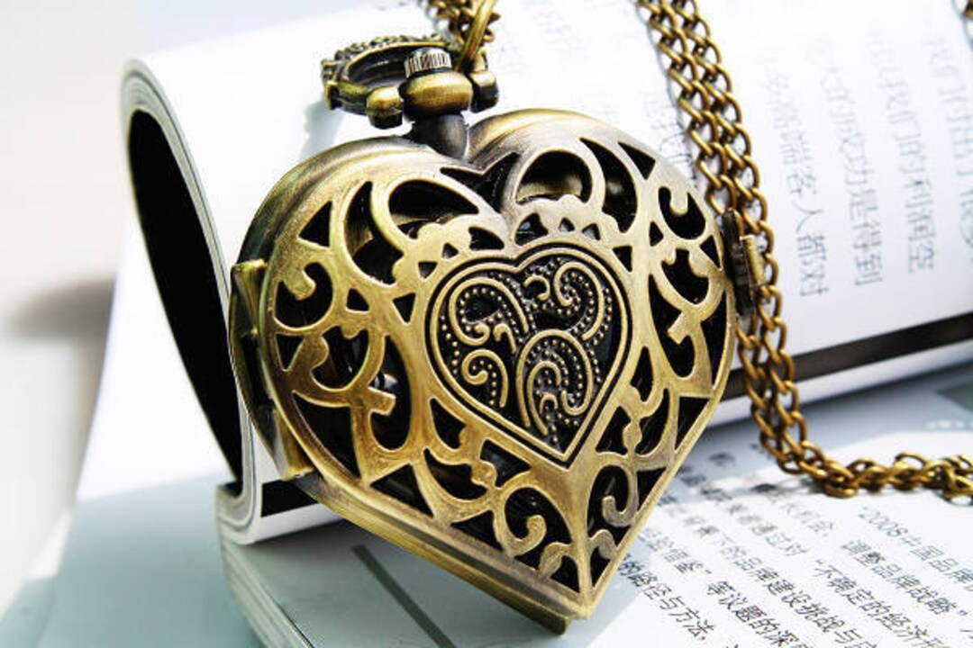 1pcs Antique Bronze Heart-shaped Watch Charms Pendant With Chain ...