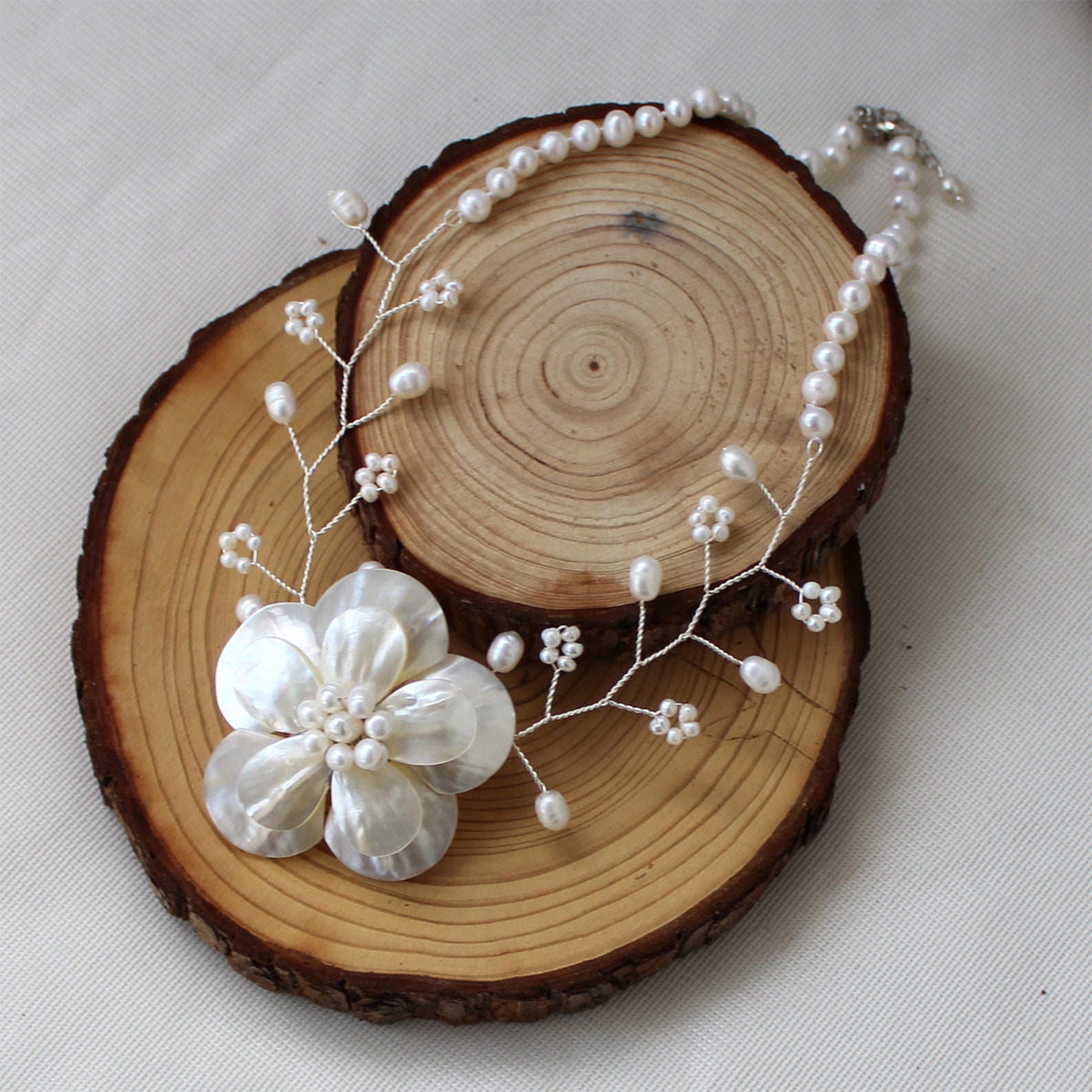 Freshwater Pearl Shell Flower Necklace Chunky Necklace Pearl - Etsy