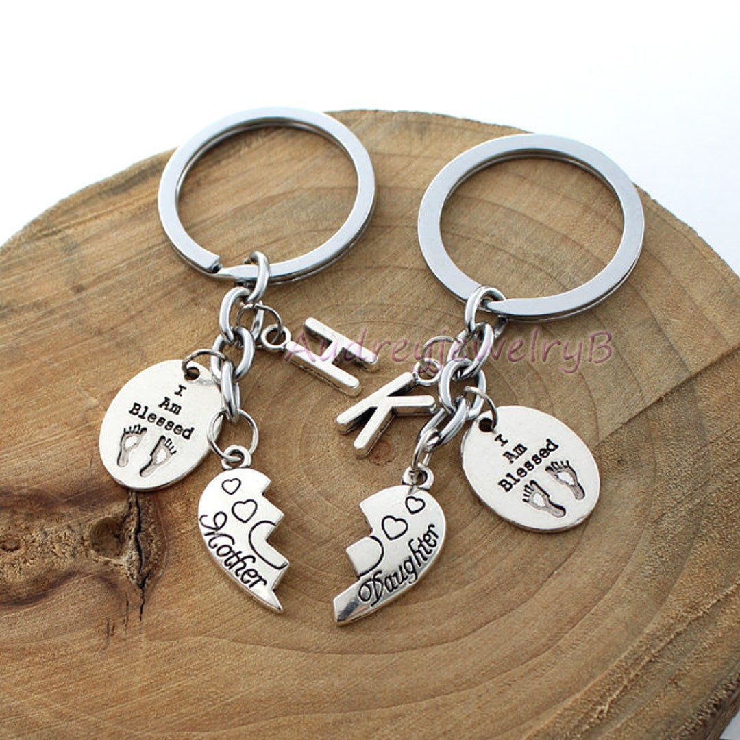 Personalized Mother Daughter Keychain Set: Initial Charm, Broken Heart ...
