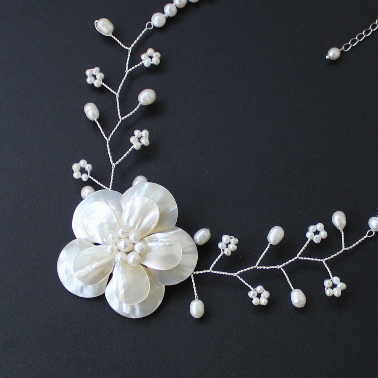 Freshwater Pearl Shell Flower Necklace Chunky Necklace Pearl - Etsy