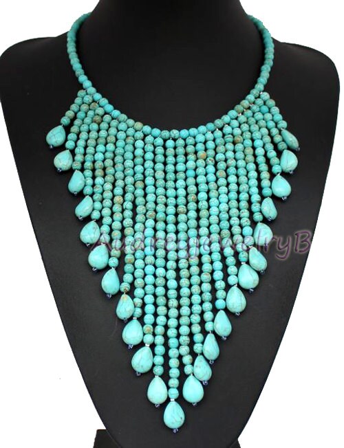 Turquoise Beads Tassel Necklace Bridesmaid Tsturquoise Etsy