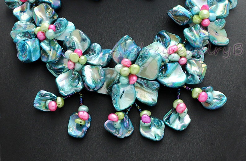 Natural Colorful FW Pearl Shell Flower Necklace With Earrings - Etsy