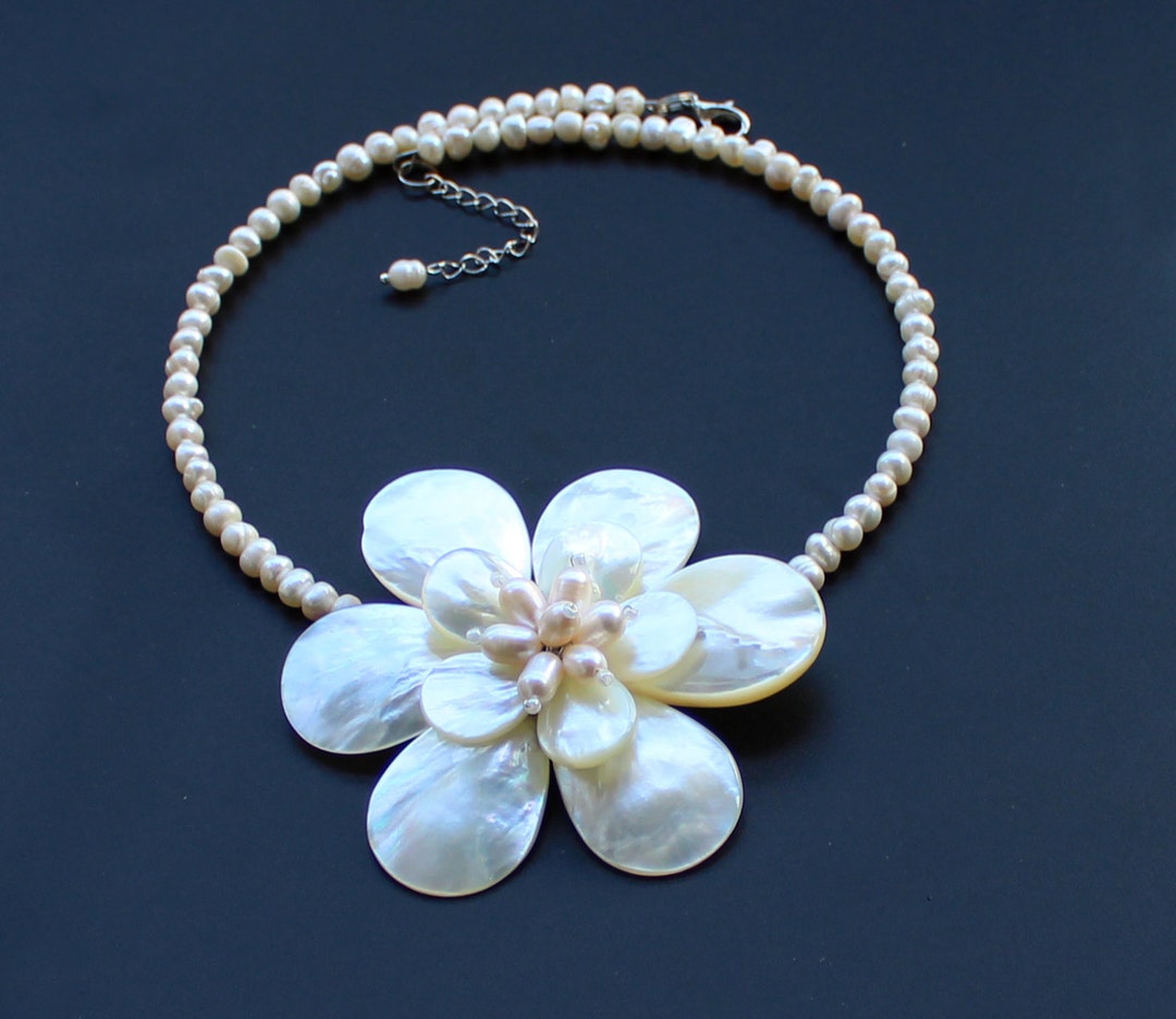 Freshwater Pearl Necklace: Shell Flower Statement Jewelry - Etsy