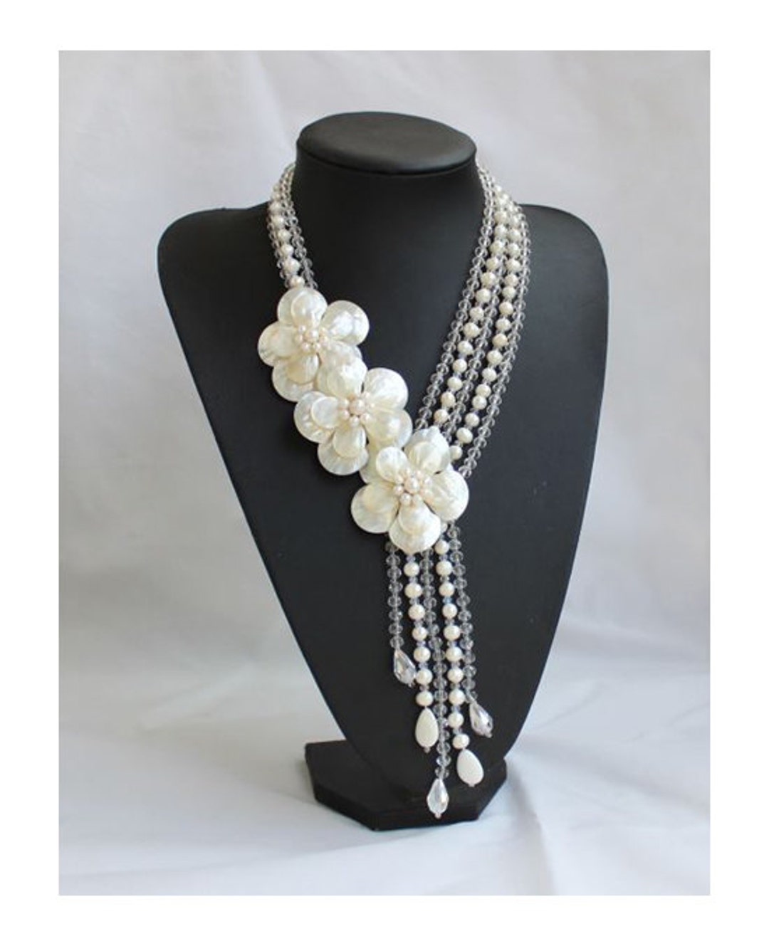 Natural Freshwater Pearl Shell Crystal Flower Necklace Sister Gift ...