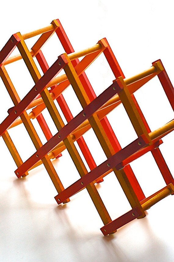 Items similar to Vintage Wood Accordion Wine Rack in Orange and Yellow ...