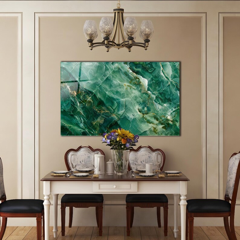 Extra Large Green Marble Tempered Glass Wall Art, Modern Abstract Decor ...