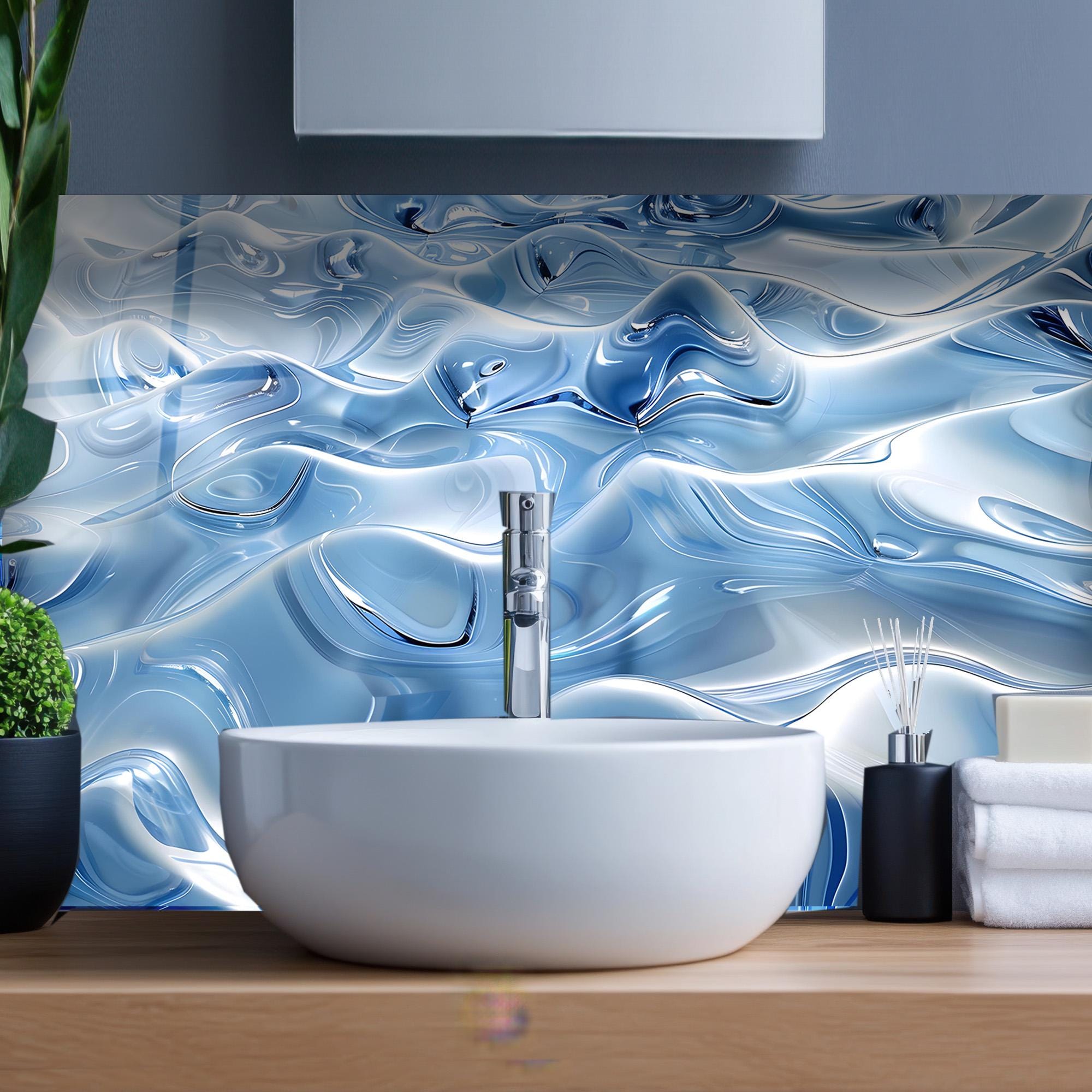 Silver Blue Liquid Metal Tempered Glass Wall Art, 3D Look Panel - Etsy