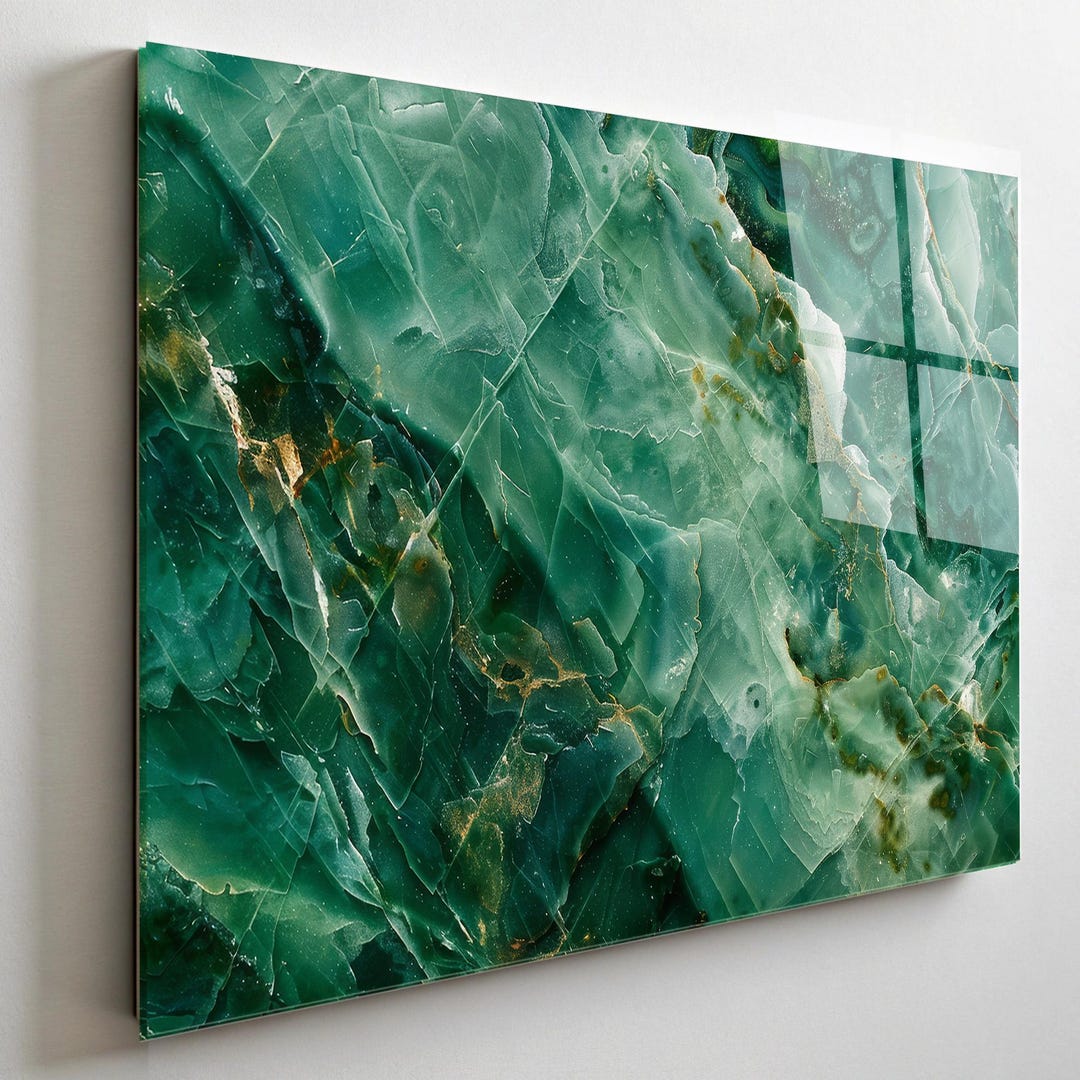 Extra Large Green Marble Tempered Glass Wall Art, Modern Abstract Decor ...