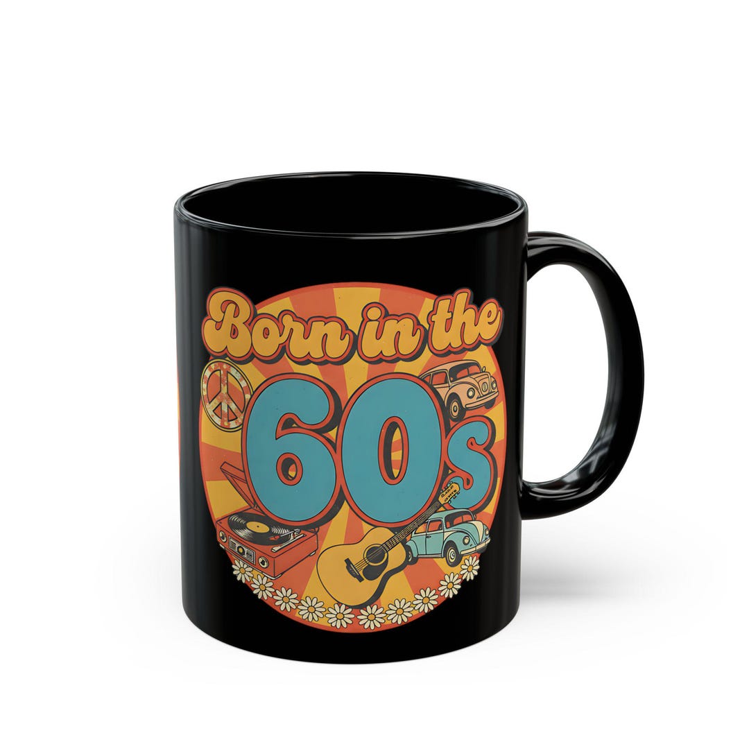 Born in the 60s Mug | Retro 1960s Hippie Peace Guitar Van Design - Etsy