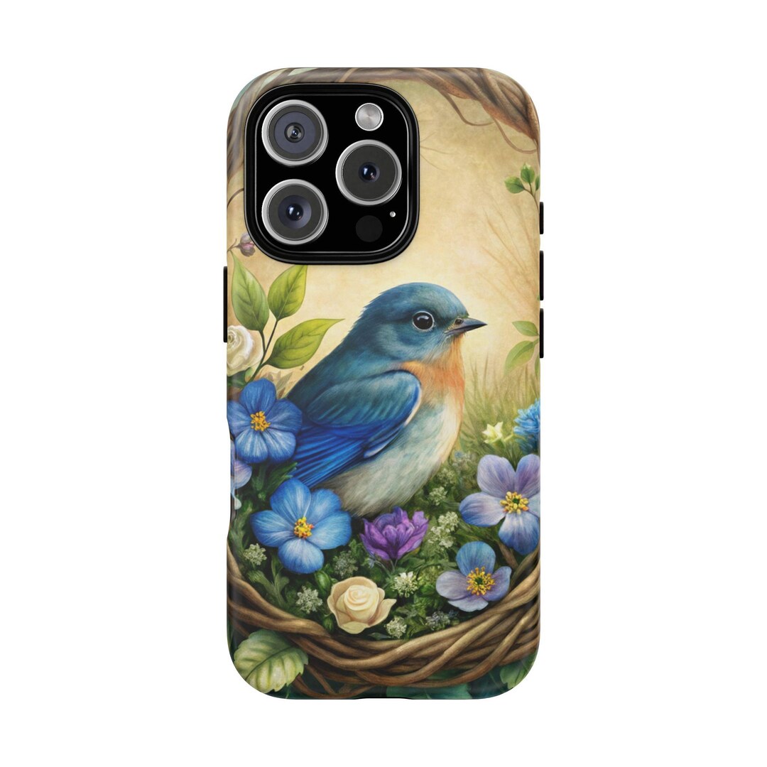 Bluebird Phone Case, Floral Bird Nest Cover, Cute Nature Animal Art ...