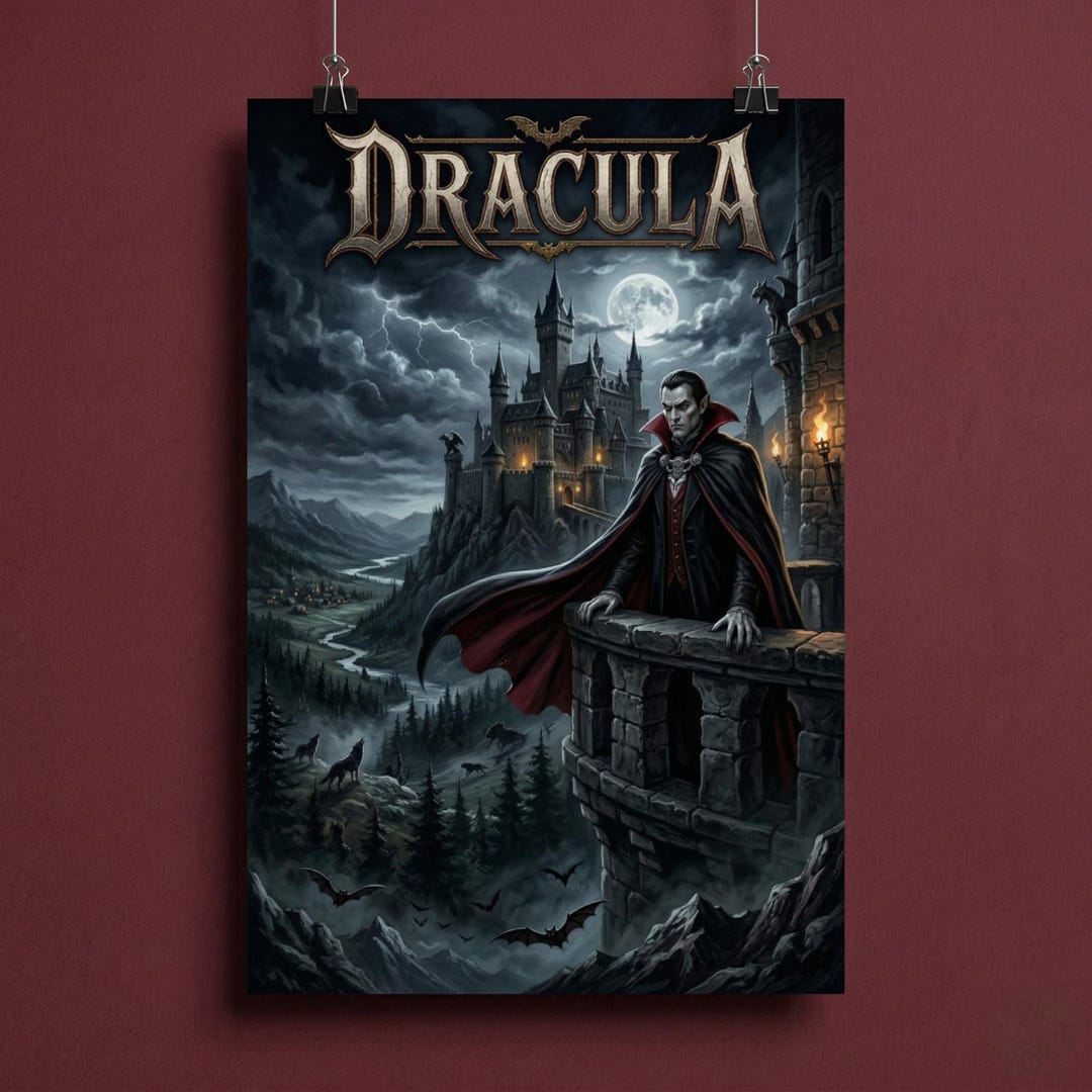 Gothic Dracula Poster, Count Vampire Castle Art, Dark Fantasy Wall ...