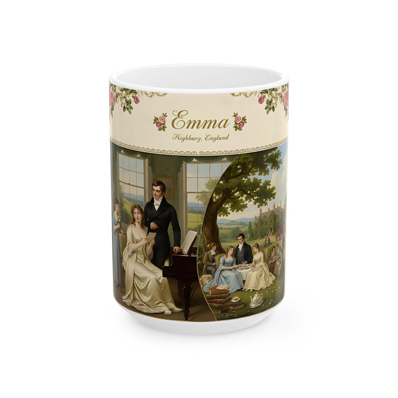 Emma Regency Scene Mug | Jane Austen Vintage Illustration, Floral ...