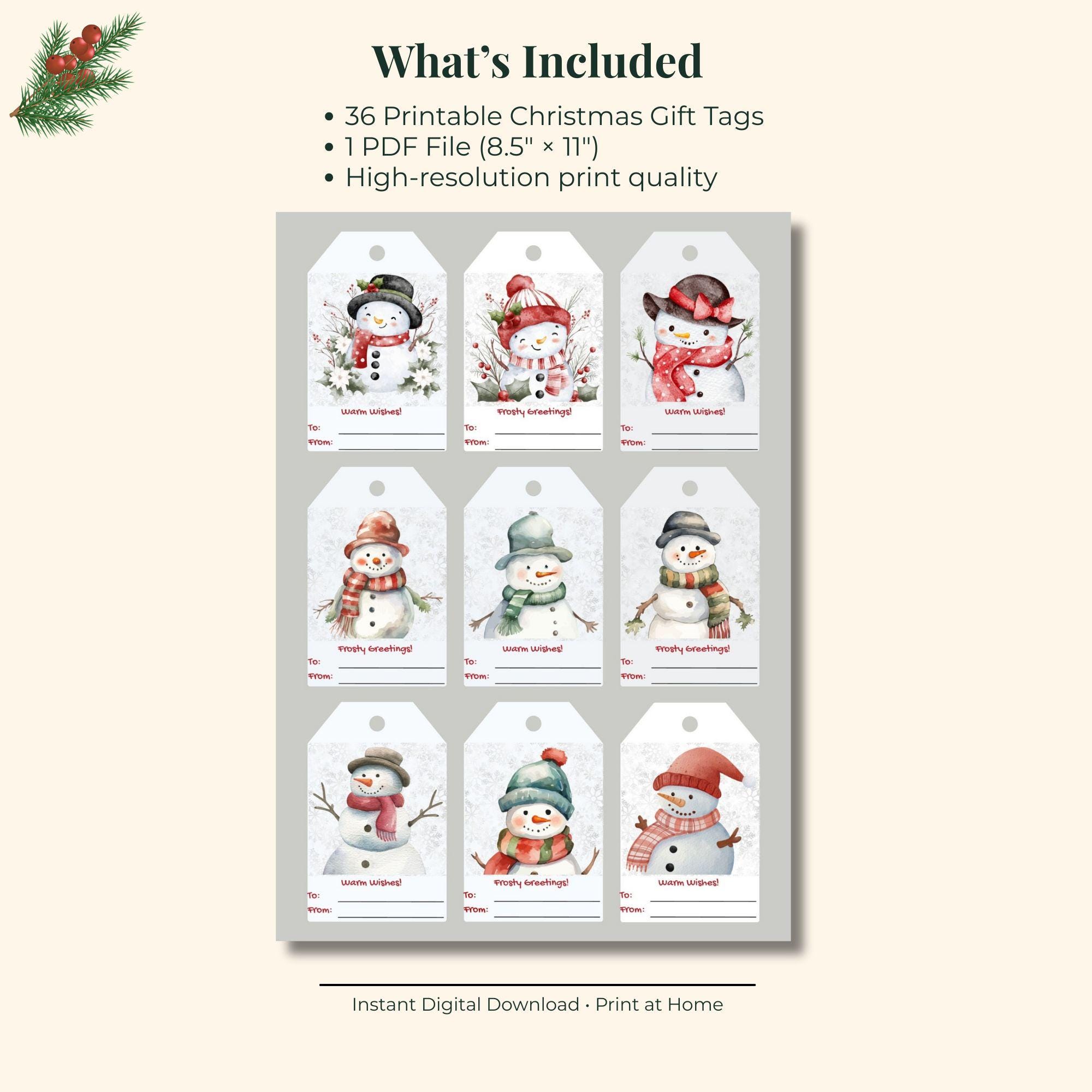 Snowman Christmas Gift Tags — Printable Holiday Labels (36 Pack) - Etsy