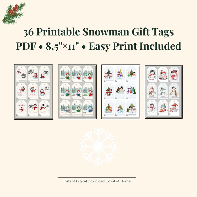 Snowman Christmas Gift Tags — Printable Holiday Labels (36 Pack) - Etsy