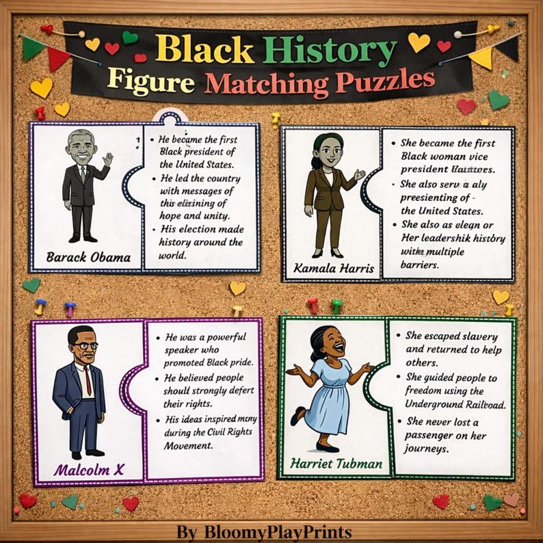 Black History Month Matching Puzzles | Civil Rights Leaders Cards ...