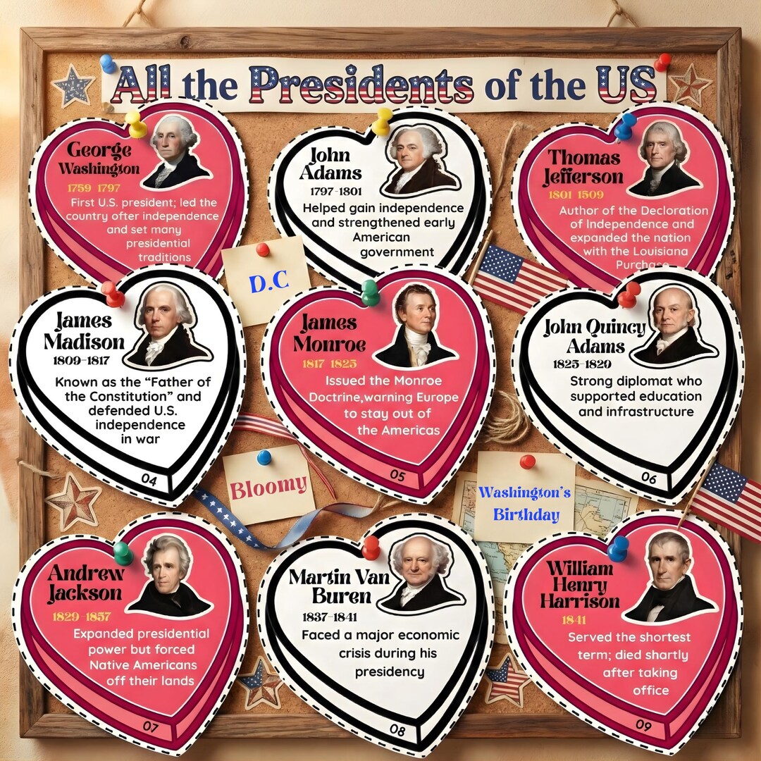 Presidents’ Day US Presidents Biography Posters, Valentine Heart Theme ...