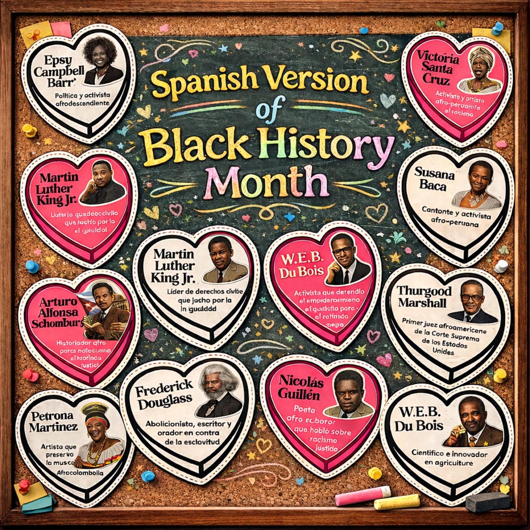 Spanish Black History Month Biographies Posters | Valentine Heart ...
