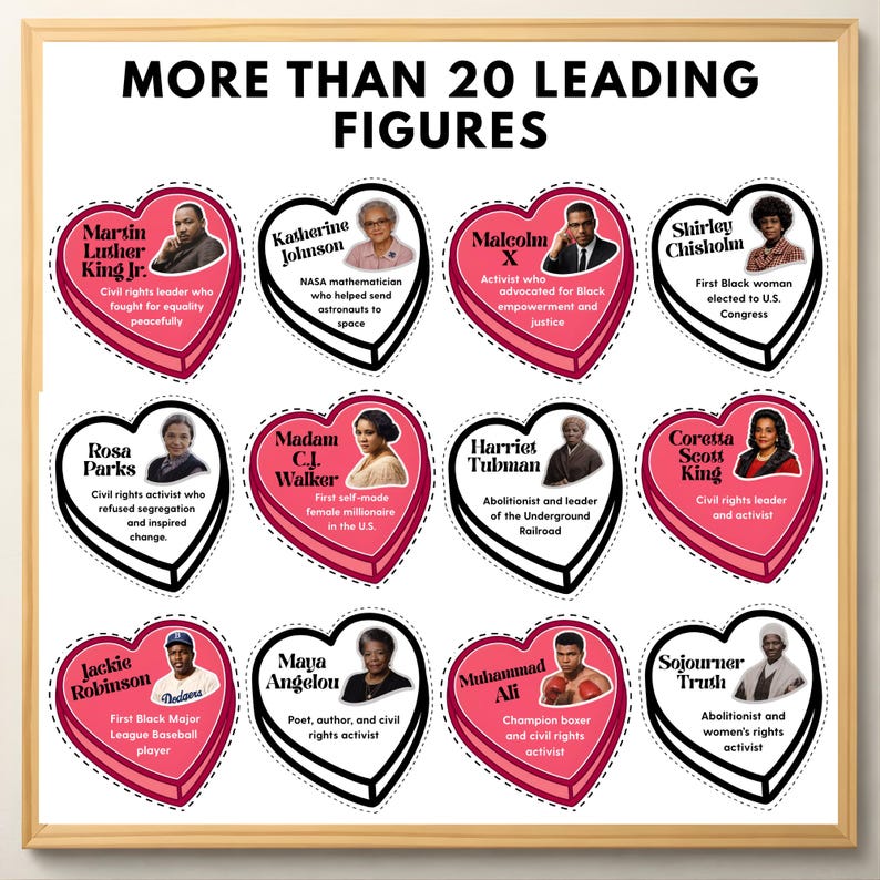 Black History Month Leaders Biography Posters | Heart Valentine’s Day ...