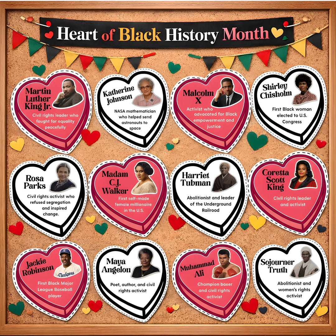 Black History Month Leaders Biography Posters | Heart Valentine’s Day ...