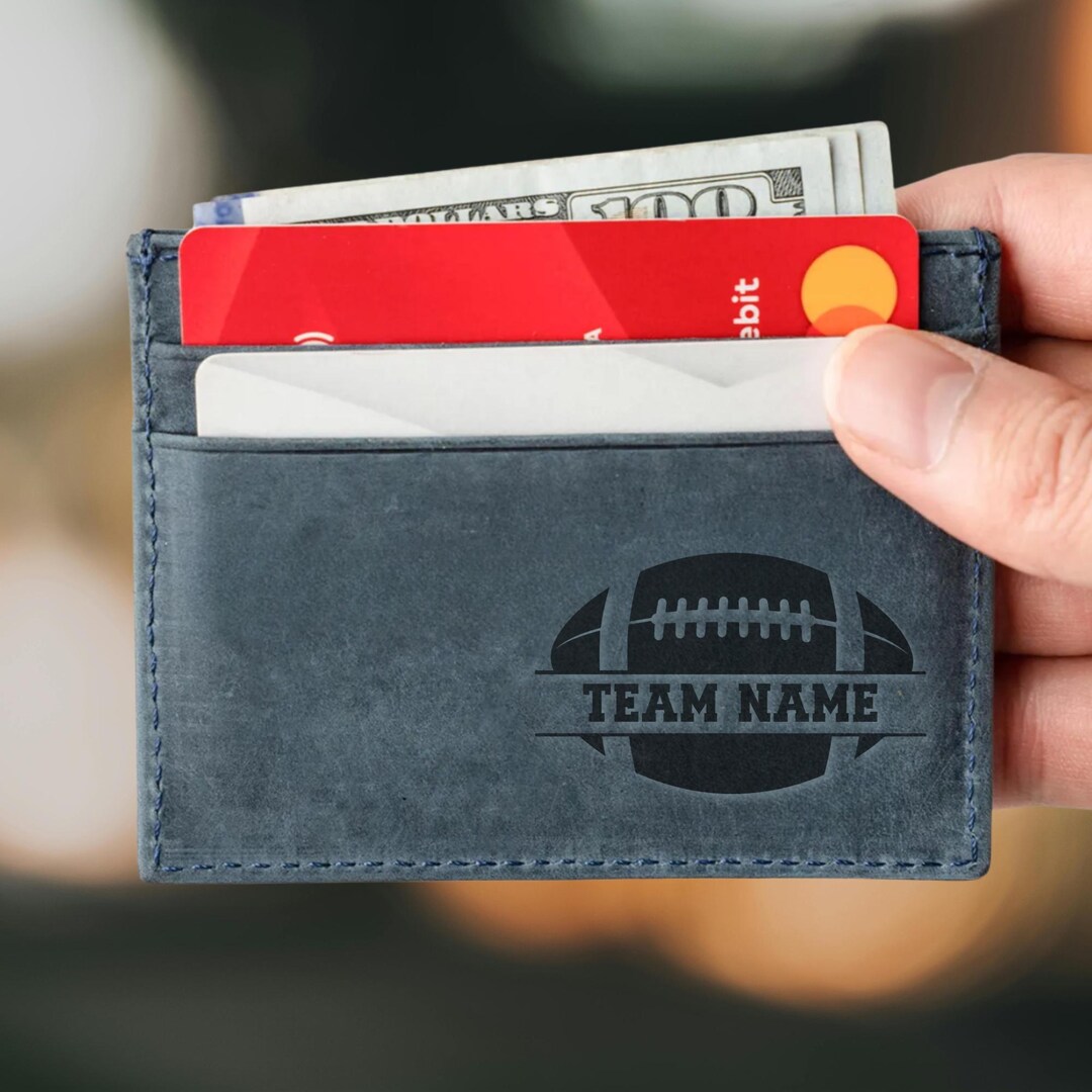 Football Leather Card Holder for Dad, Slim Distressed Design ...