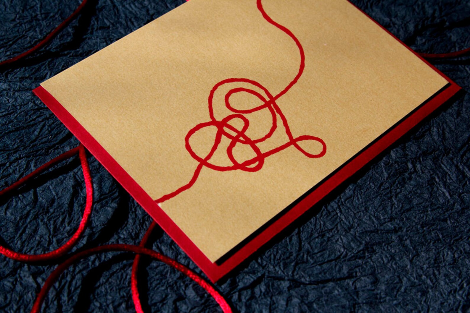 Red Heart String on Gold Screen Print Card - Etsy