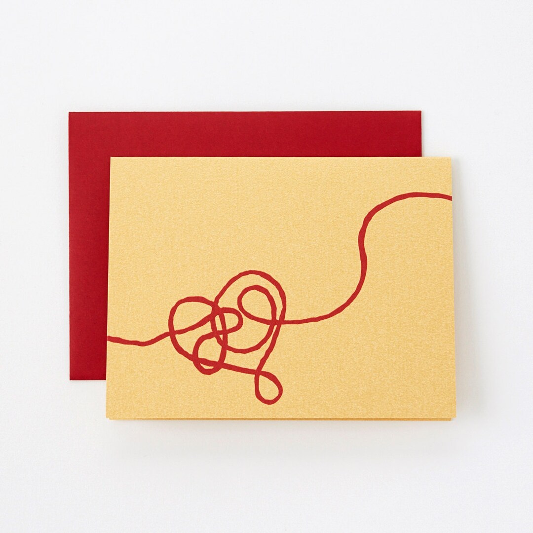 Red Heart String on Gold Screen Print Card - Etsy