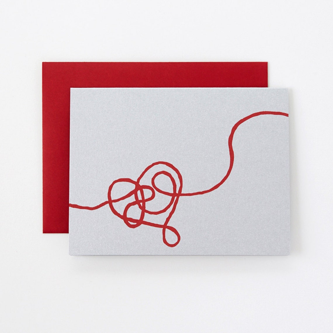 Red Heart String on Silver Screen Print Love Card - Etsy