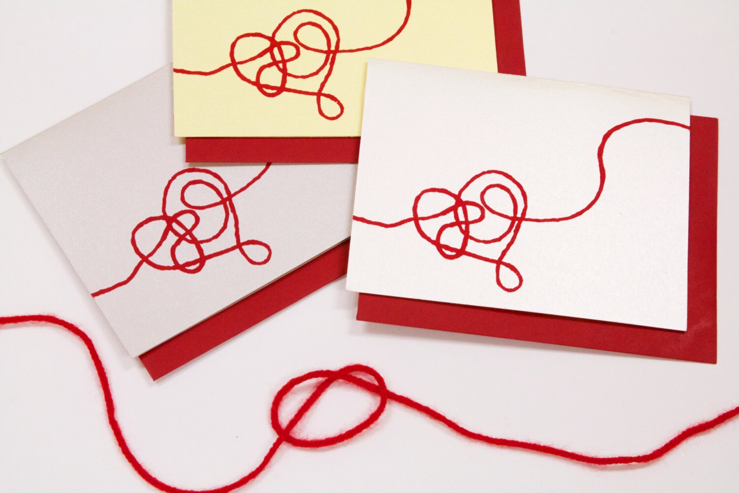 Red Heart String on Gold Screen Print Card - Etsy