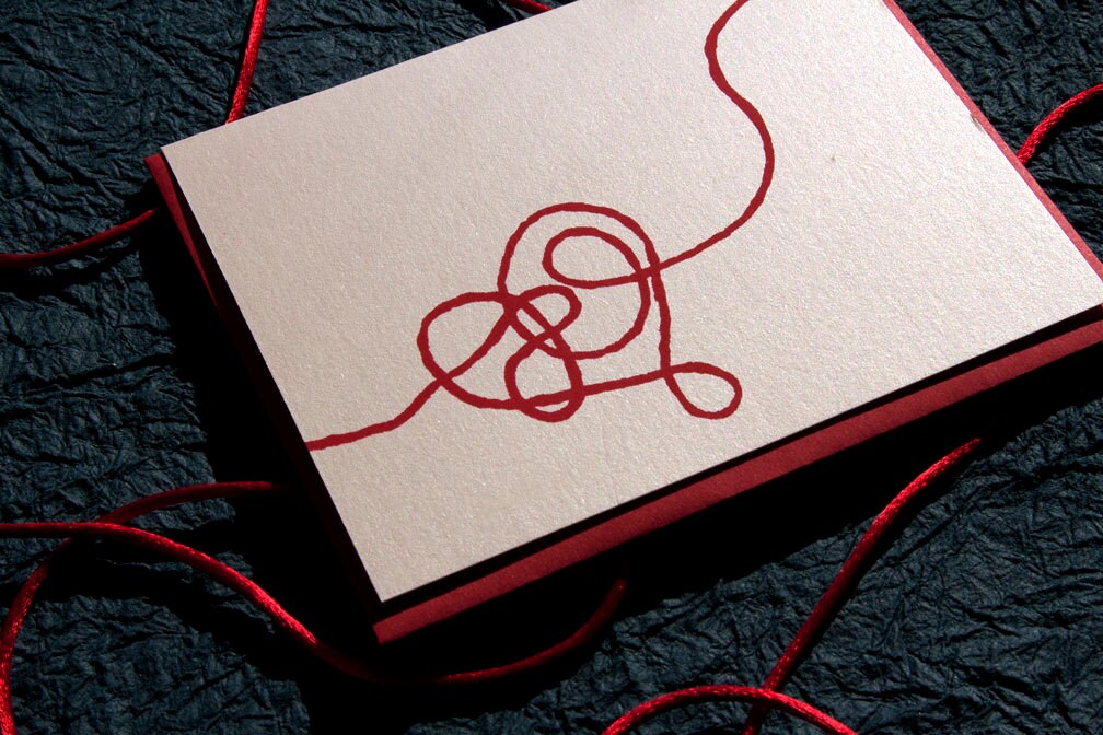 Red Heart String on Champagne Screen Print Love Card - Etsy