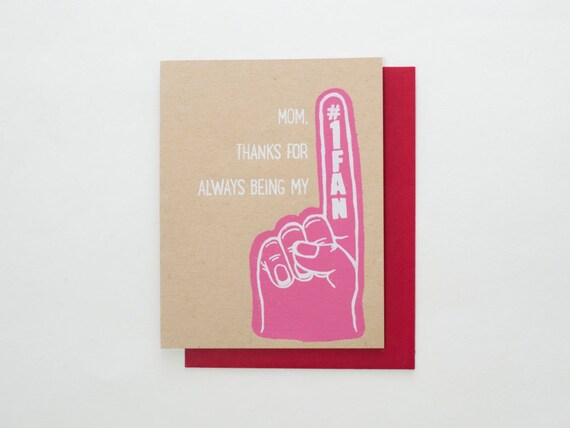 MOM Thanks for Being My 1 FAN Screenprint Mothers Day Card | Etsy