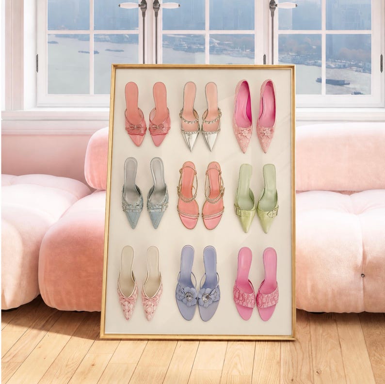 Vintage Pastel Heels Wall Art: Designer Heels Print for Luxury Closet ...