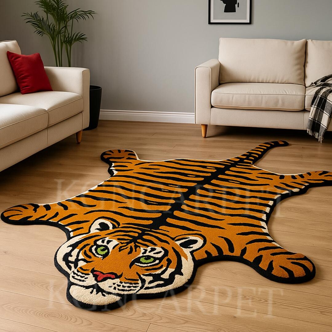 Hand Tufted Bengal Tiger Area Rug – Animal Print Playful Jungle Style ...