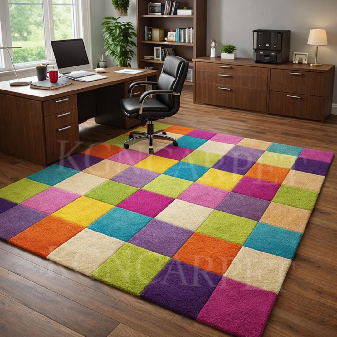 Vibrant Multi-color Checkered Area Rug – Modern Geometric Patchwork ...