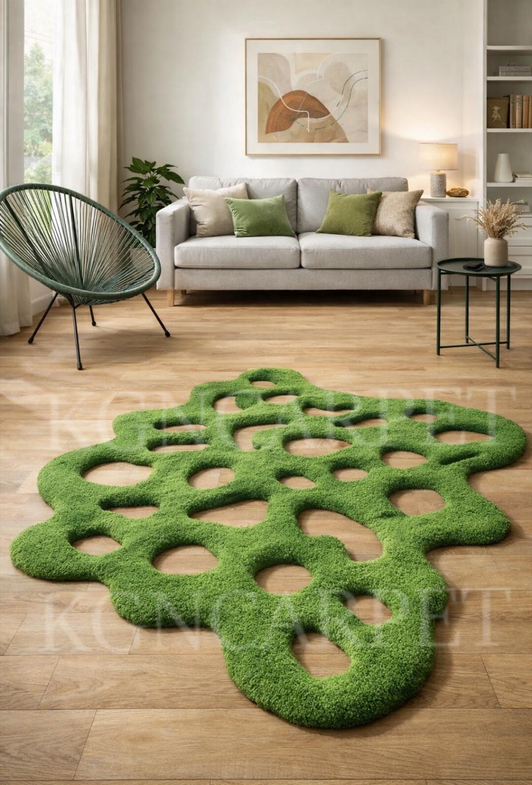 Modern Abstract Green Tufted Area Rug. Irregular Cellular Pattern With ...