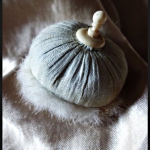 Swans Down Powder Puff, Tiny Boudoir Dresser Puff, Gathered Blue Silk ...