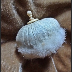 Swans Down Powder Puff, Tiny Boudoir Dresser Puff, Gathered Blue Silk ...