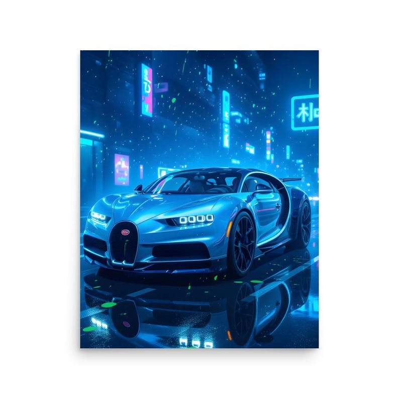 Neon Hypercar Night Front View Matte Poster - Cyberpunk Art Print ...
