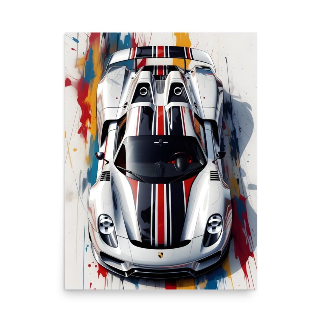 Hypercar Top View Poster – Racing Stripes, Paint Splatter Street Art ...