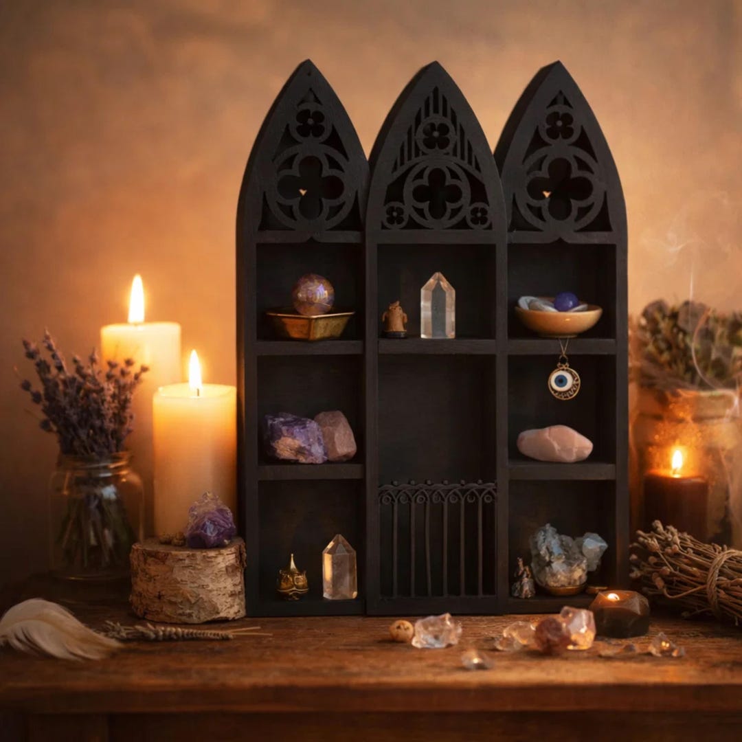 Boho Wooden Wall Mounted Sacred Arch - Trinket Shelf – Crystal Display ...