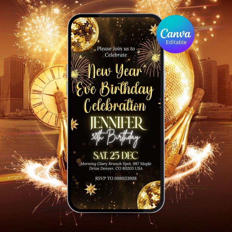 New Years Bday Invitation - Etsy