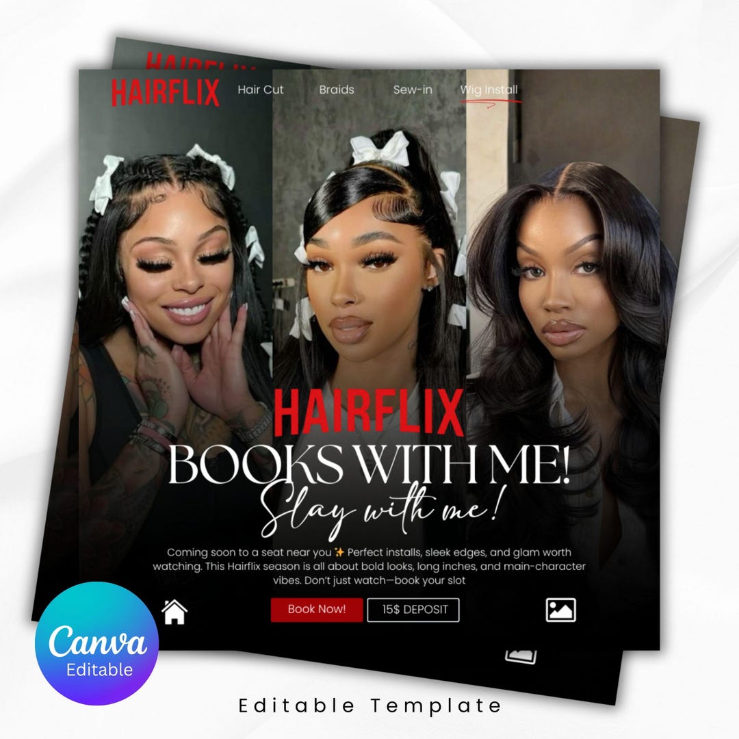 Hairflix Booking Flyer Template: Braids, Wigs, & Styles (canva Editable ...