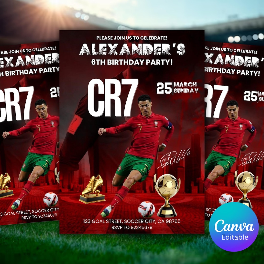 Ronaldo Football Invitation, It’s Game Time Soccer Party, Any Age ...