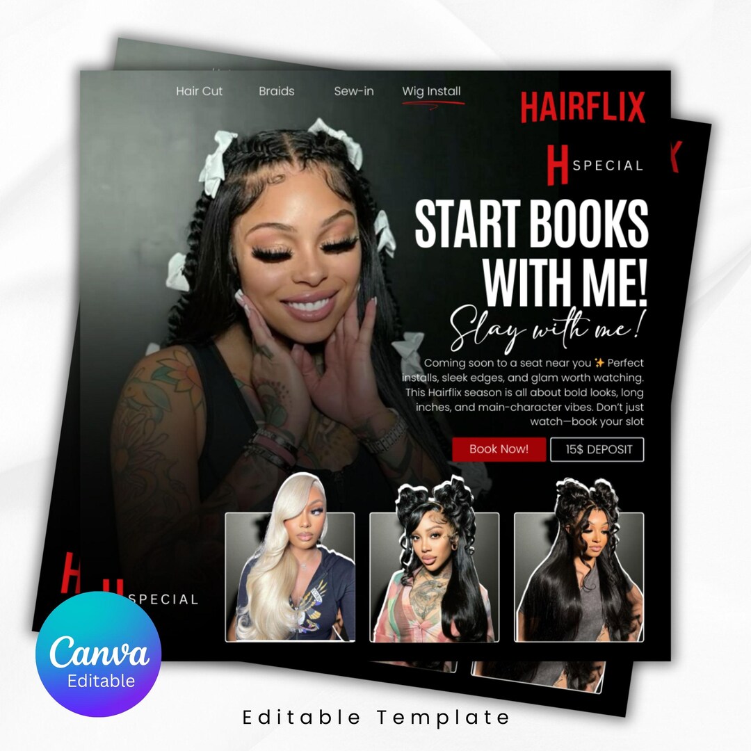 Hair-flix Inspired Flyer | Editable Canva Template for Hair Stylists ...
