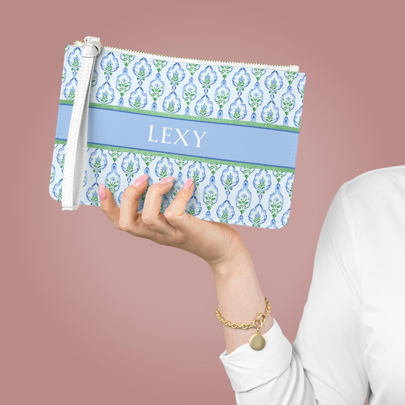 Grand Millennial Personalized Mahjong Card Holder Clutch Blue Coastal ...