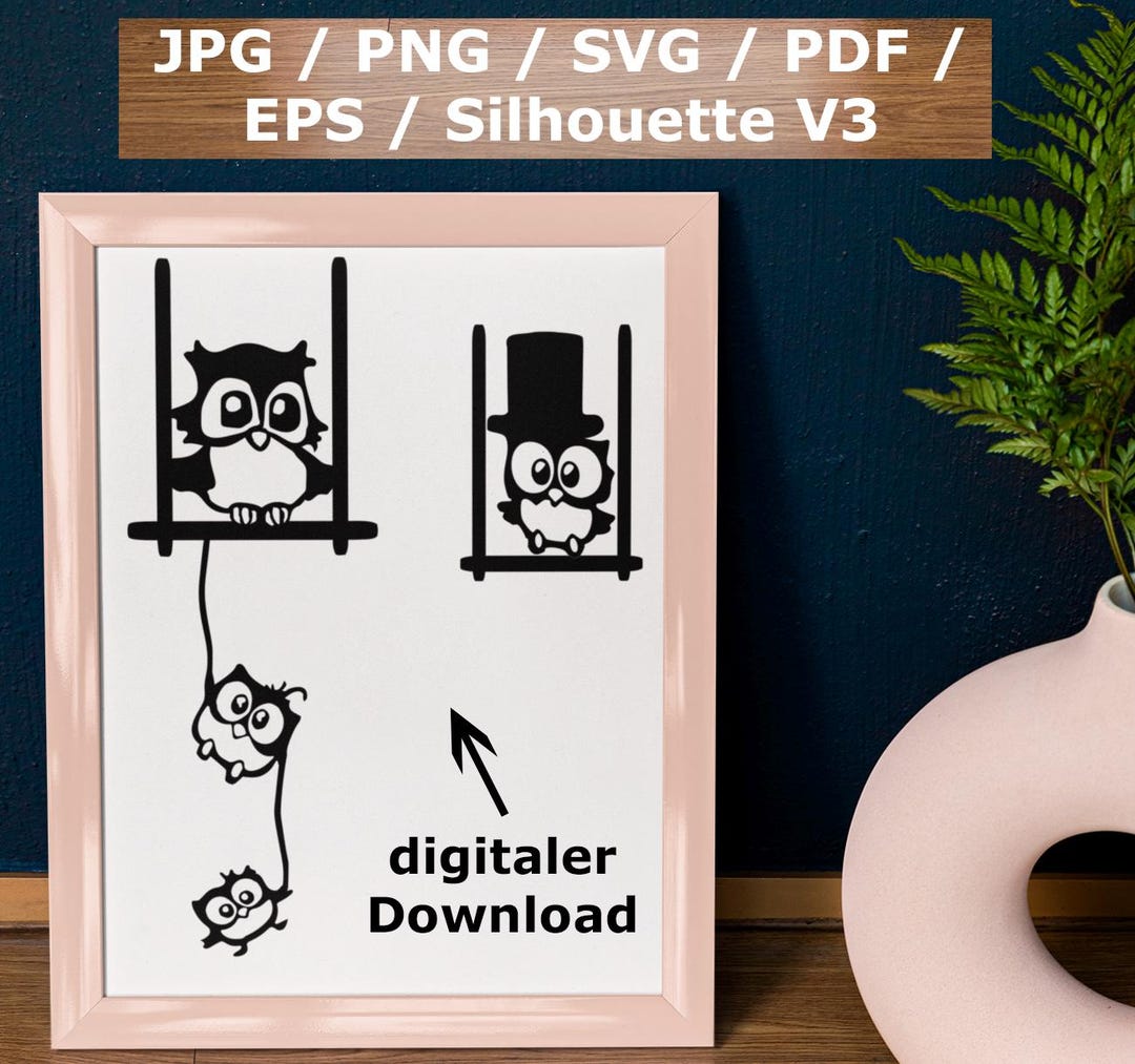 Cute Sweet Owl on Swing as Digital Download as Plotter File / Jpg / Png ...