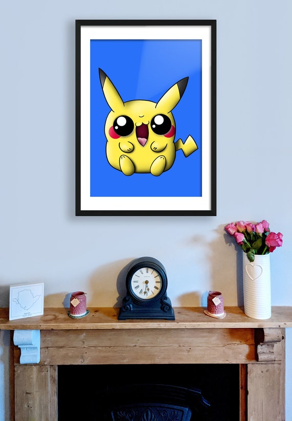 Pikachu Poster Pokemon Gift Art Print Pika Smile Wall A5 A4 A3 | Etsy ...
